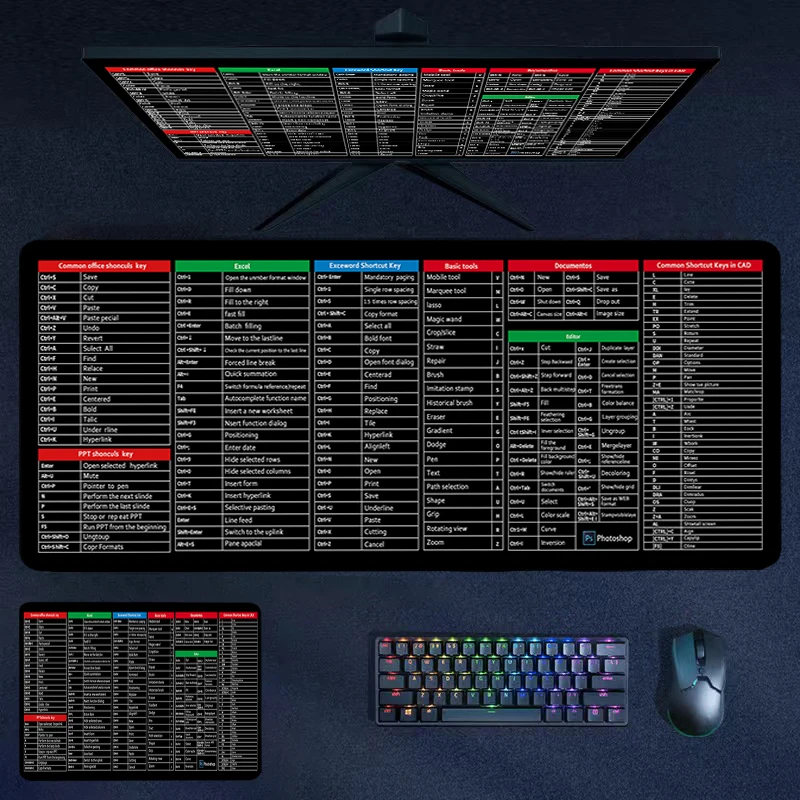 Mousepad-Keyboard-Shortcuts-Mat-Large-Mouse-Pad-Locking-Edge-Gamer ...