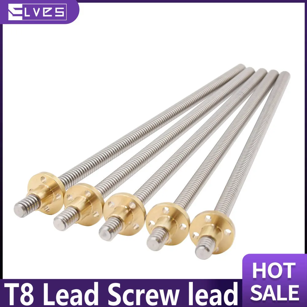 ELVES 3D Printer Part T8 Lead Screw OD 8mm Pitch 2mm Lead 2/8mm 200/300 ...