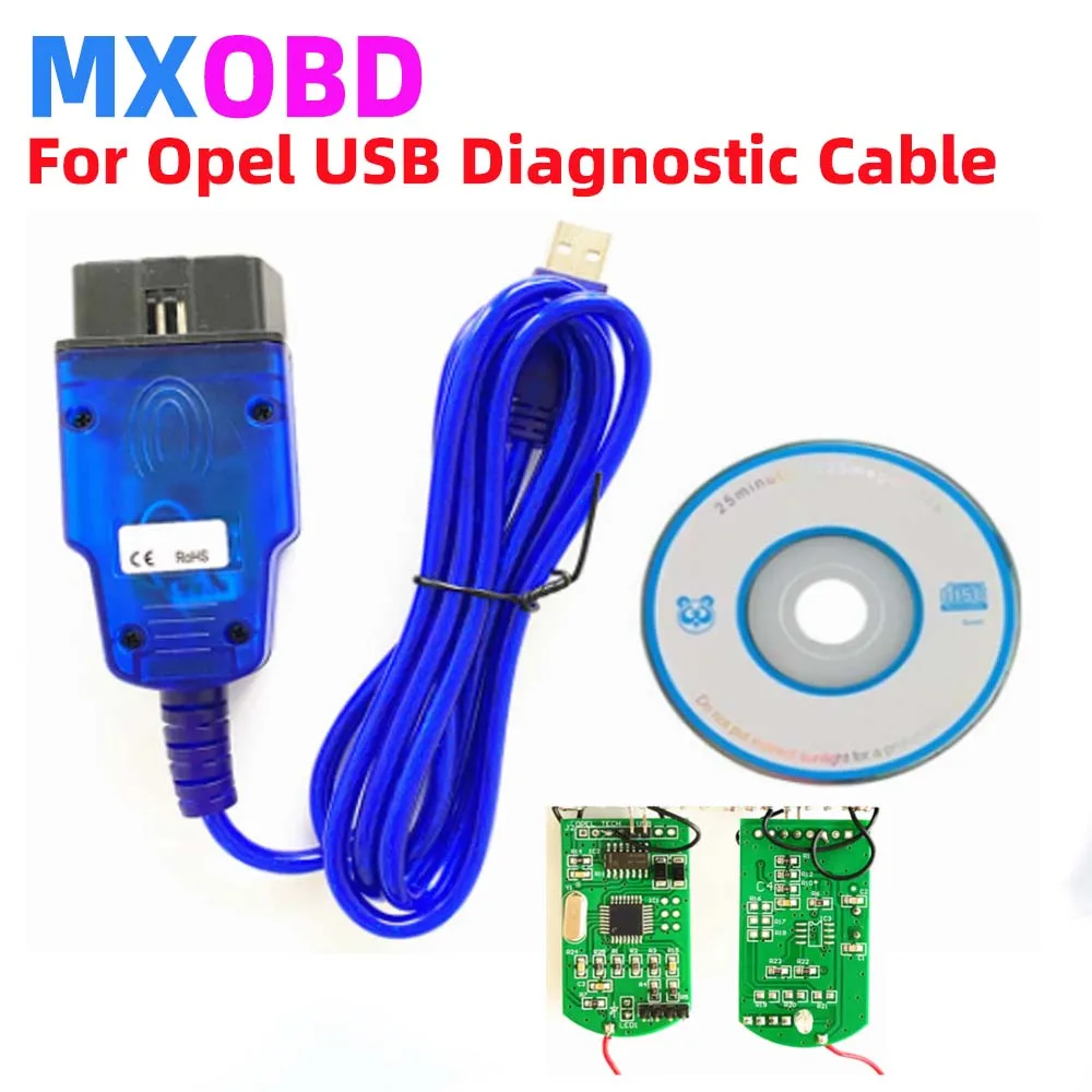 Novo para opel tech2 usb cabo de diagnóstico com ftdi ft232rq chip obd2 ...