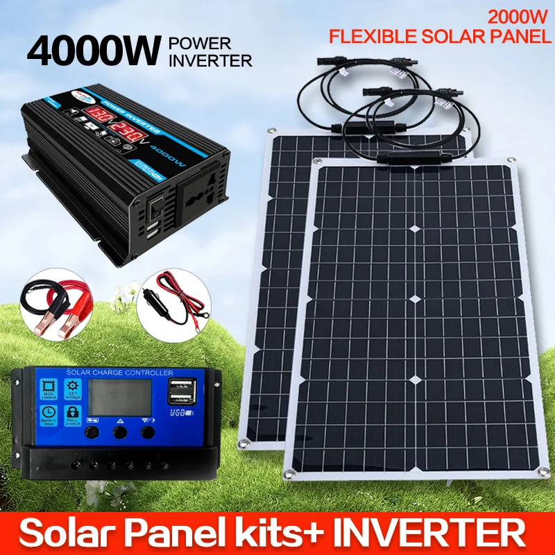 110V/220V2000WFlexible Solar Panel System 12V Battery Charging ...