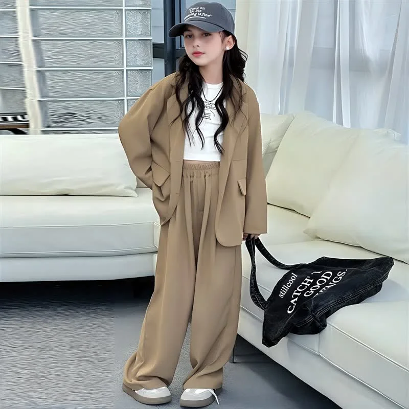 School Girls Suit Autumn Blazer Trousers Two Pieces Set Teens Kids ...