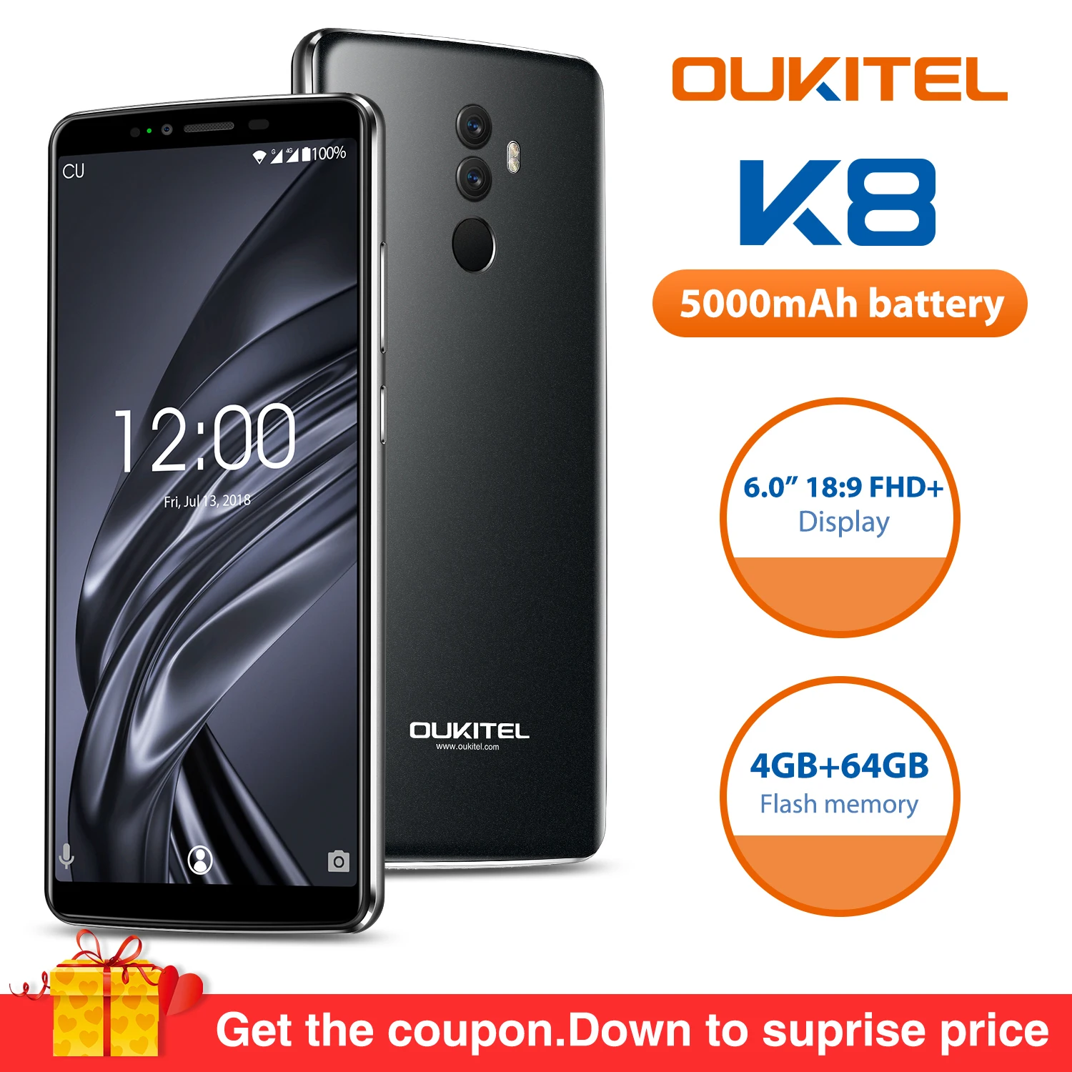 Oukitel K8 Android 8.0 Cell Phone 5000mah Big Battery 4gb Ram 64gb Rom ...