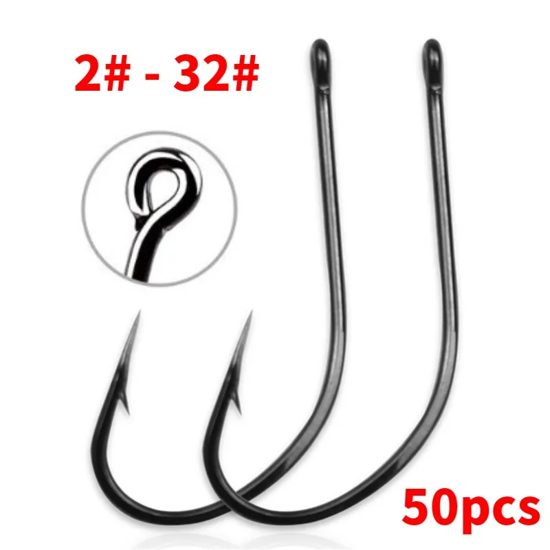 50pcs Fish Jig Hook Japan High Carbon Steel Fly Fishing Tackle Circle ...