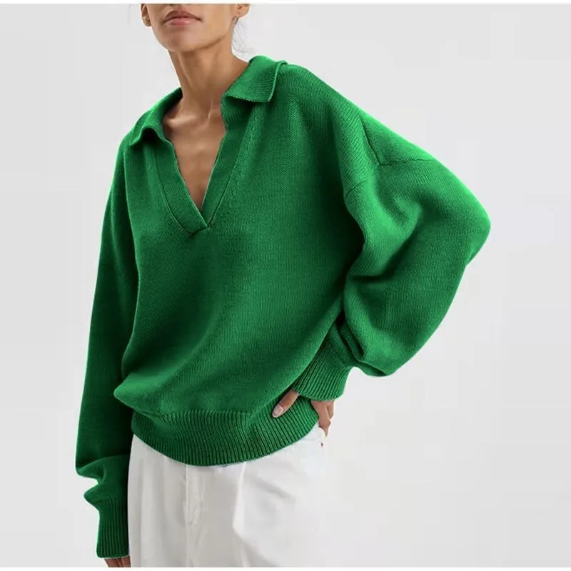 2024 Autumn Winter New Fallow Women's Sweater Solid Color Polo Collar ...