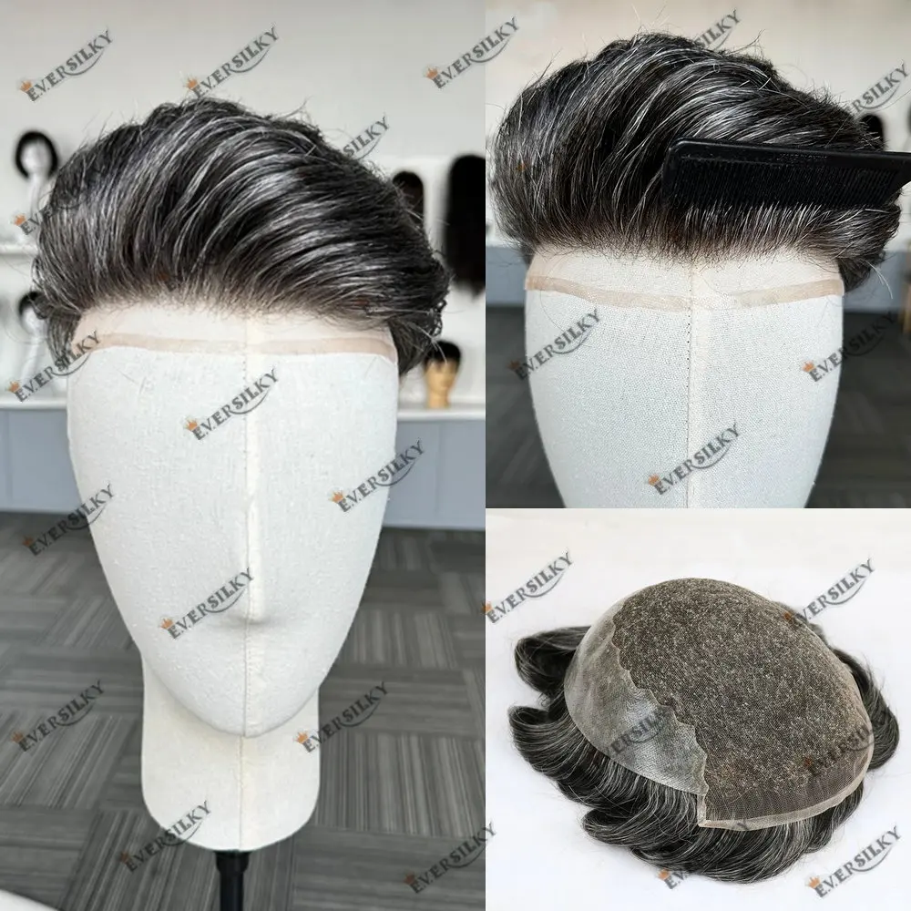 Natural Hairline Grey Q6 Men Toupee Human Hair Swiss Lace & PU Base ...