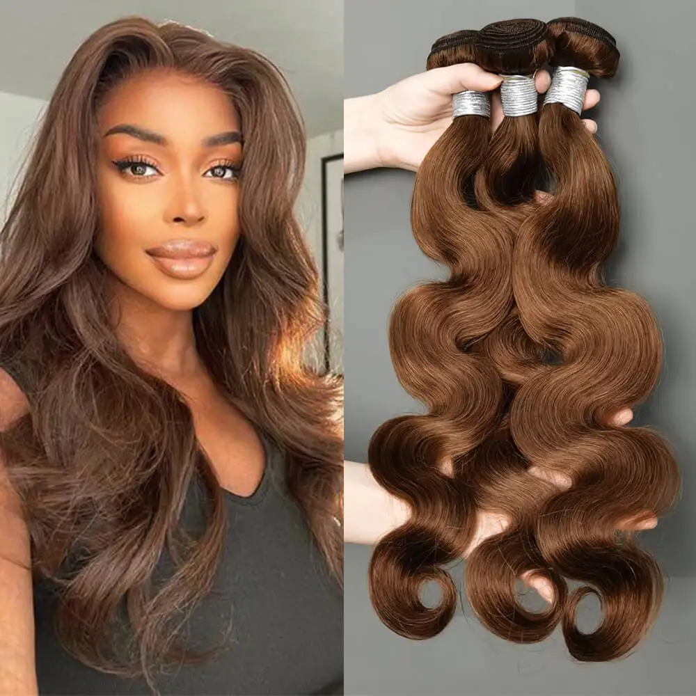 10-32" Chestnut Colored Body Wave Hair Weave Bundle 1/3 PCS Human Hair ...
