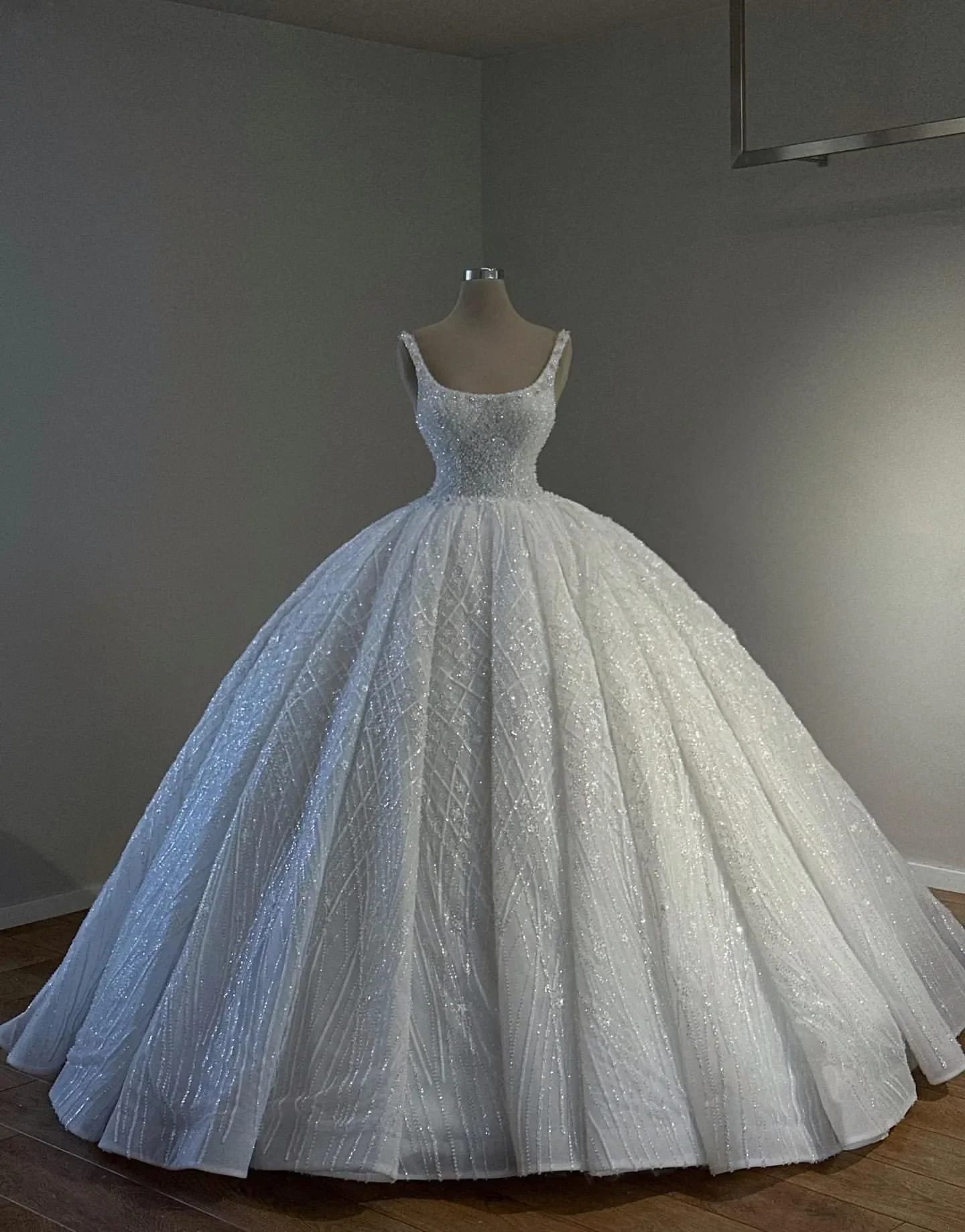 Customized Gorgeous Princess Crystal Ball Gown Wedding Dress Straps ...
