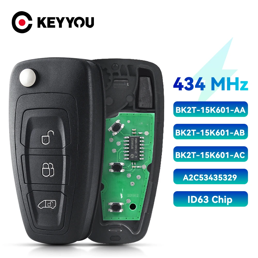 KEYYOU-llave remota para coche, accesorio para Ford Transit Custom 2014, 2015, 2016 + 434MHz ...