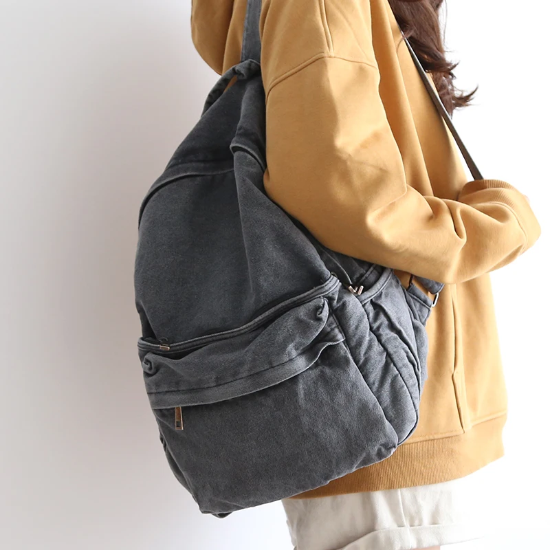 Retro-Distressed-Canvas-Gray-Backpack-Girl-College-Female-Book-Travel ...