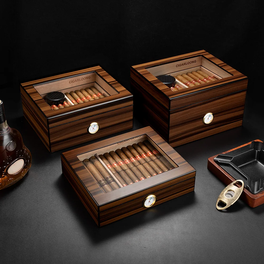 Spanish Cedar Cigar Humidor Cigar Box with Hygrometer with Shelves for ...