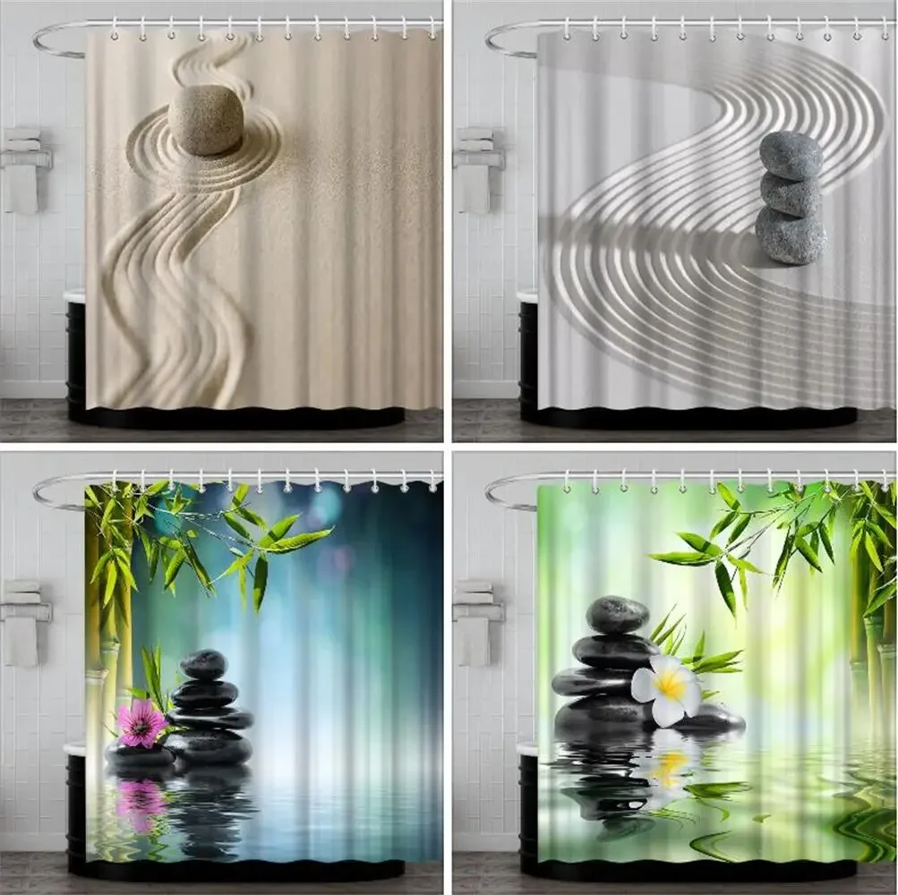 Beach Zen Shower Curtain Meditation Stonecrop Flower Green Zen ...