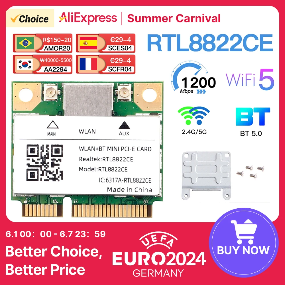 Dual-Band-Mini-Pcie-RTL8822CE-1200Mbps-Cart-o-WiFi-Bluetooth-5-0 ...
