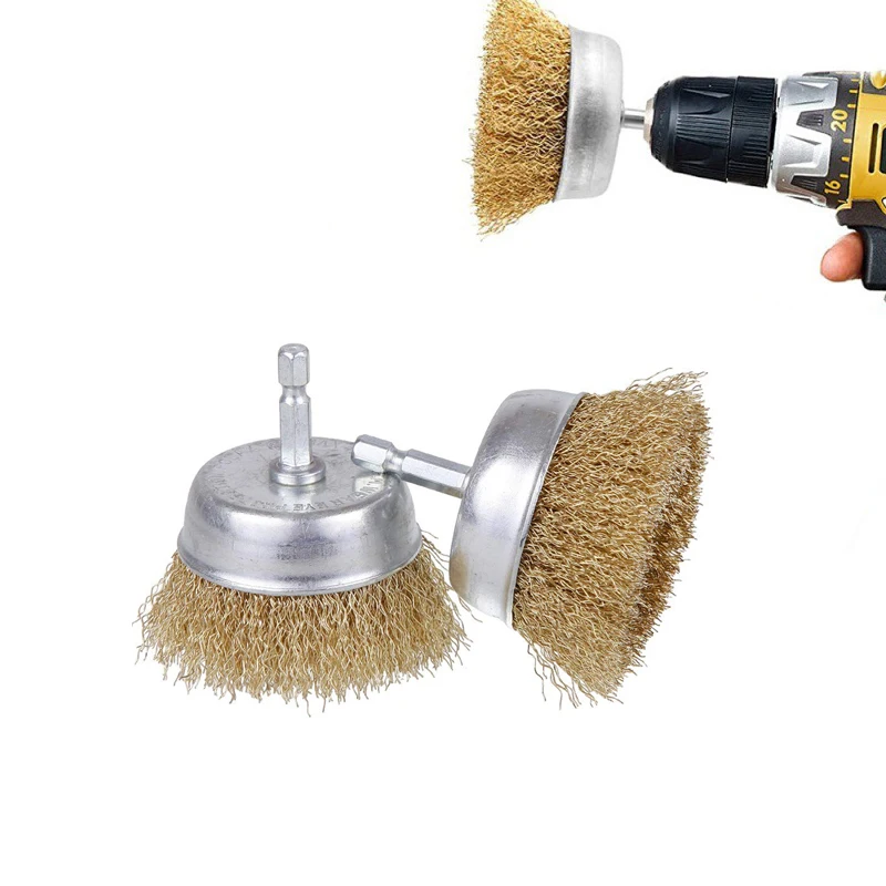 20mm-100mm Steel Wire Brush Brass Plated Wheels Brushes Drill Rotary ...