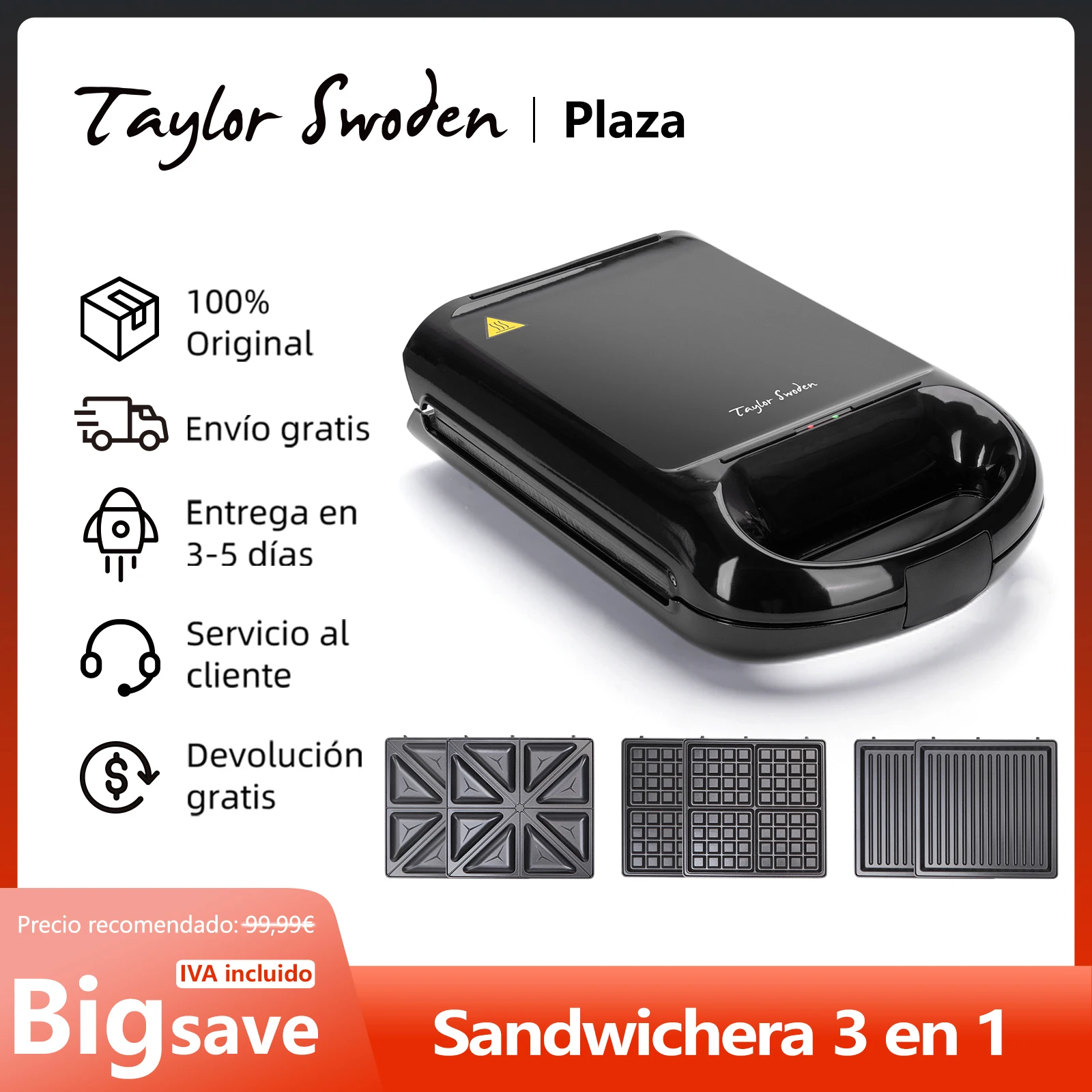 3 in 1 Sandwich Maker Waffle Panini Press Capacity 4 Sandwiches Easy ...