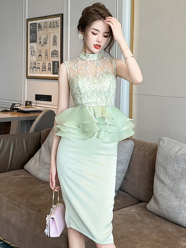 Fashion-Fake-2-Pieces-Summer-Princess-Dress-For-Women-Elegant-Chic-Lace ...