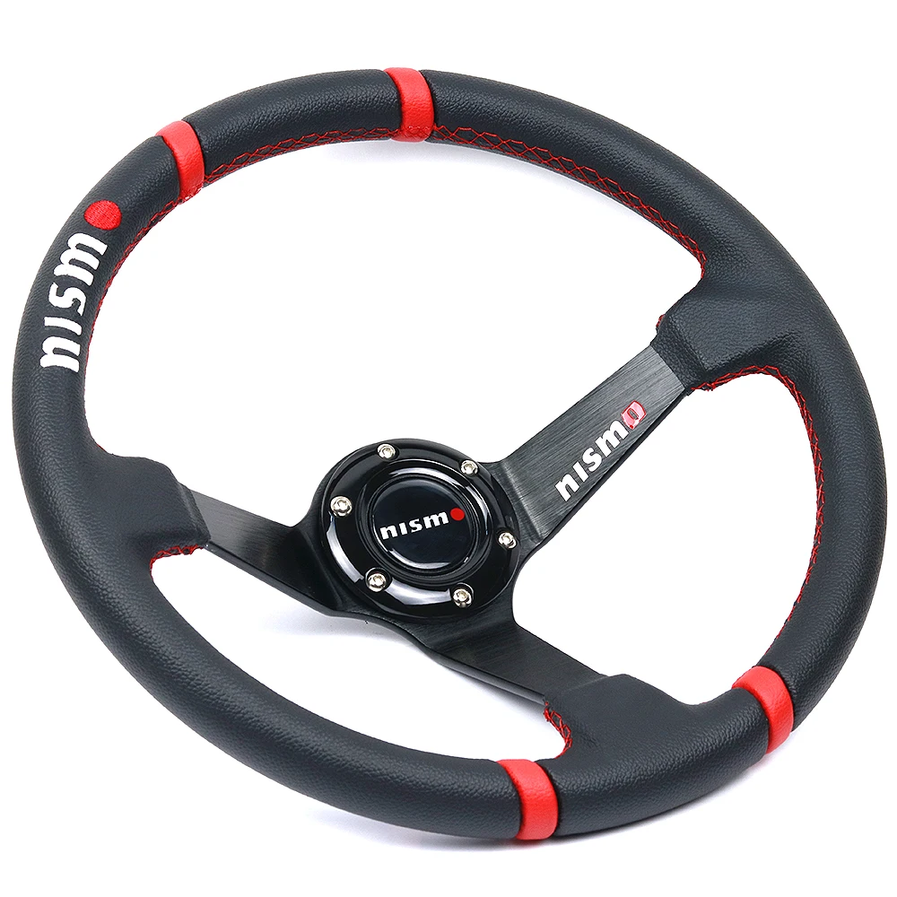 Nismo-350mm-14inch-Aluminum-Frame-Black-pvc-Leather-Deep-Dish-Steering ...