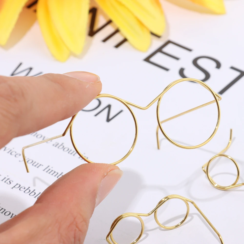 5/10pcs Fashion Black/gold Doll Glasses Round Frame Lensless Mini Toy ...