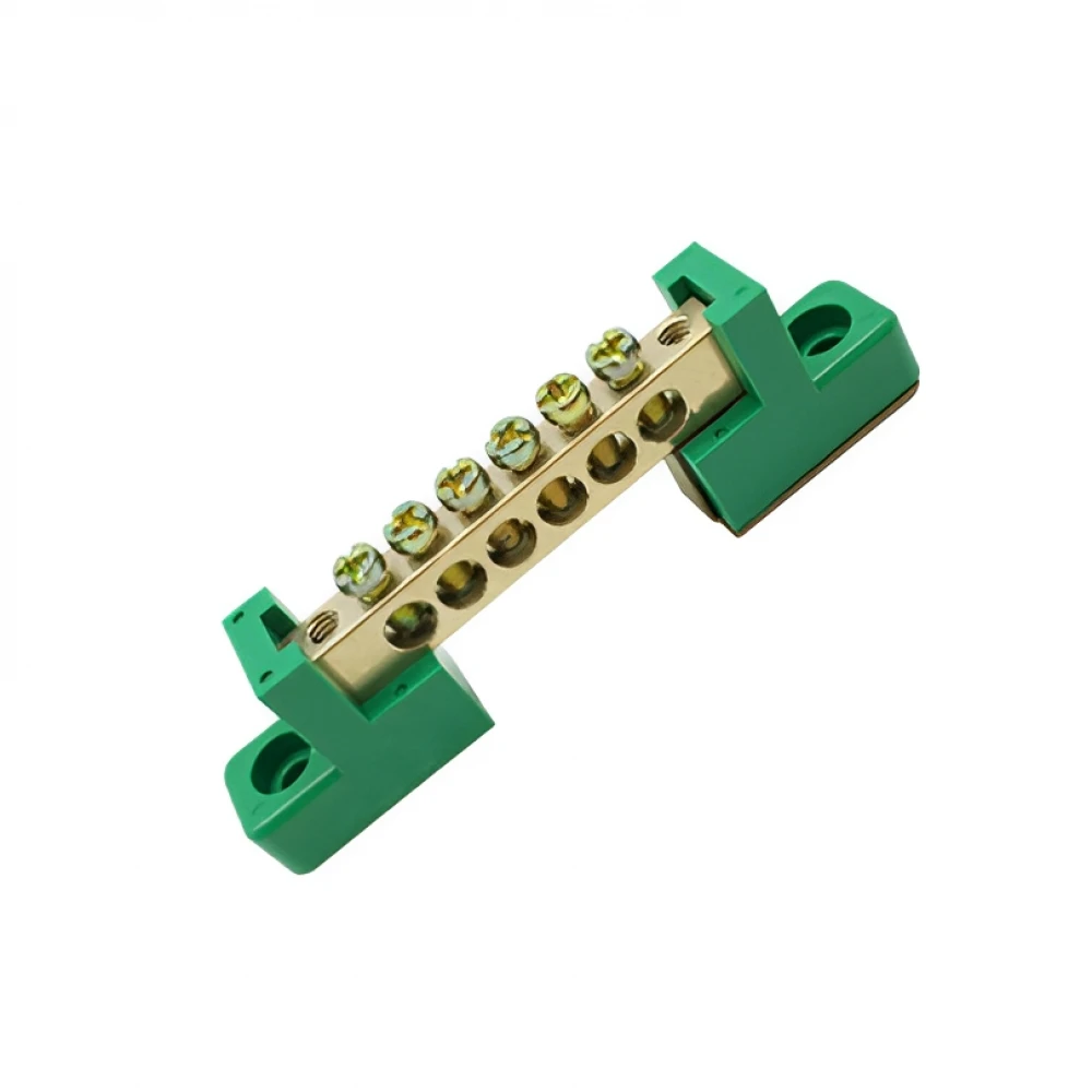 6-Positions-Screw-Brass-Terminal-Grounding-Strip-Block-Green-Terminal ...