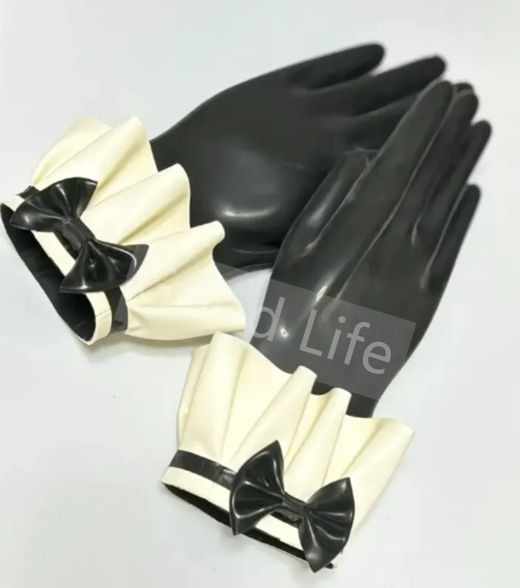 100% Latex Short Gloves Handmake Rubber Gloves Latex Mitt Black Color ...