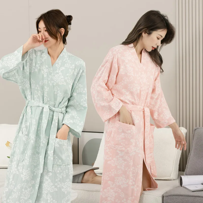 New-Spring-Autumn-100-Cotton-Nightgown-Bath-Robe-Women-s-Sleepwear ...