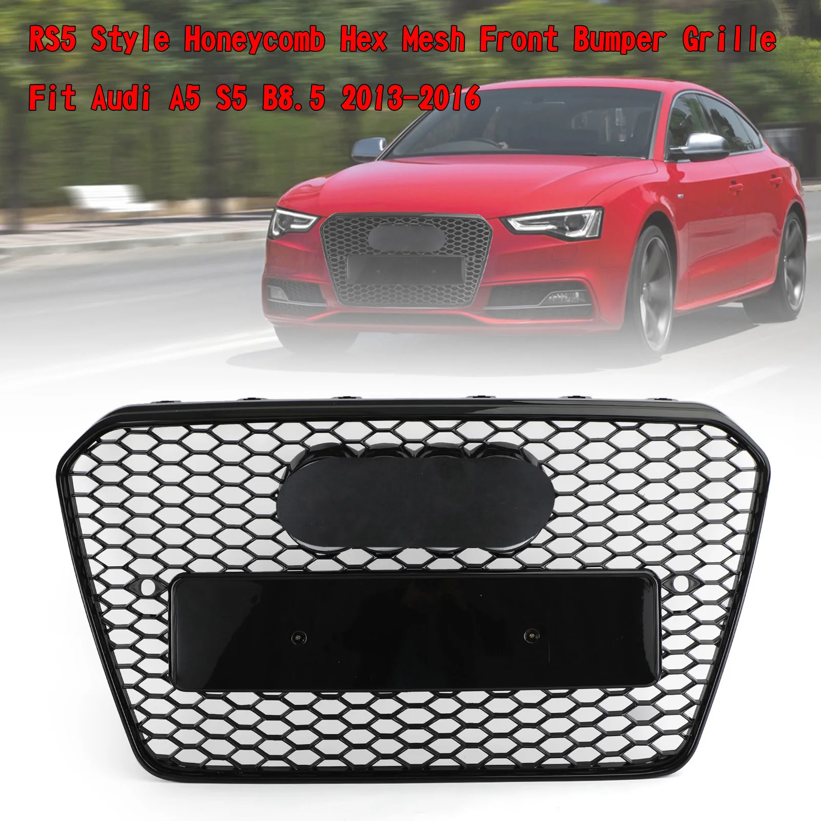 RS5-Style-Honeycomb-Hex-Mesh-Front-Bumper-Grille-Fit-Audi-A5-S5-B8-5 ...