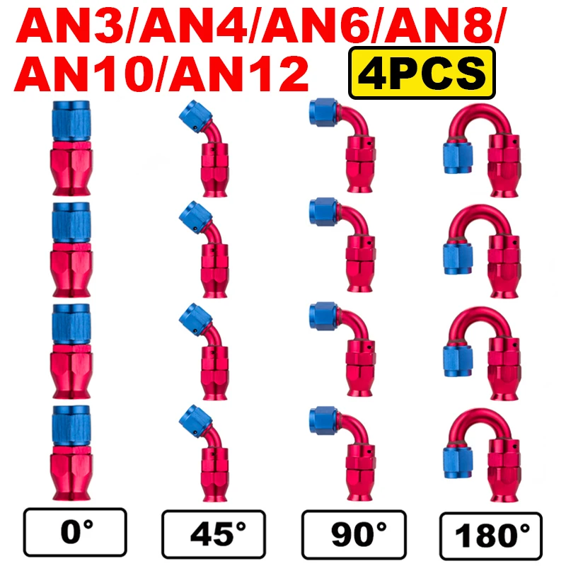 4pcs Universal Aluminum An3/4/6/8/10/12 Ptfe Hose End Fitting E85 Hose ...