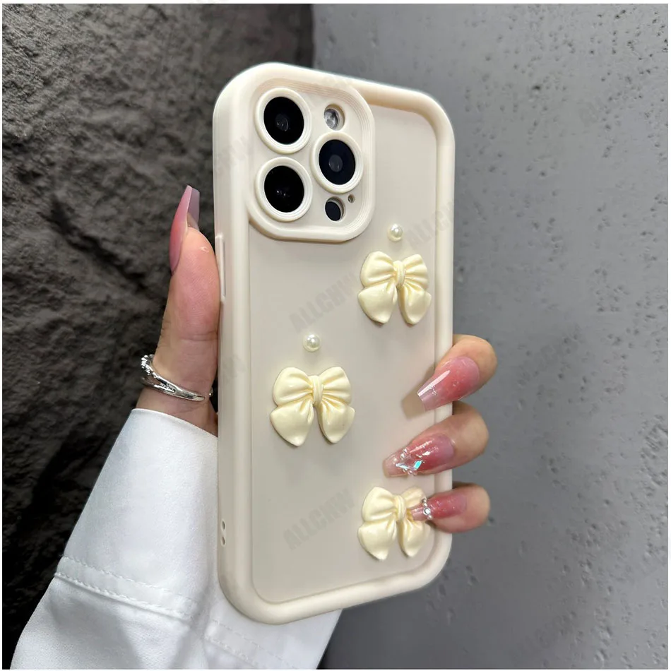 Adorable 3D Pearl Bow Phone Case - Elegant Design with Stylish Charm ...