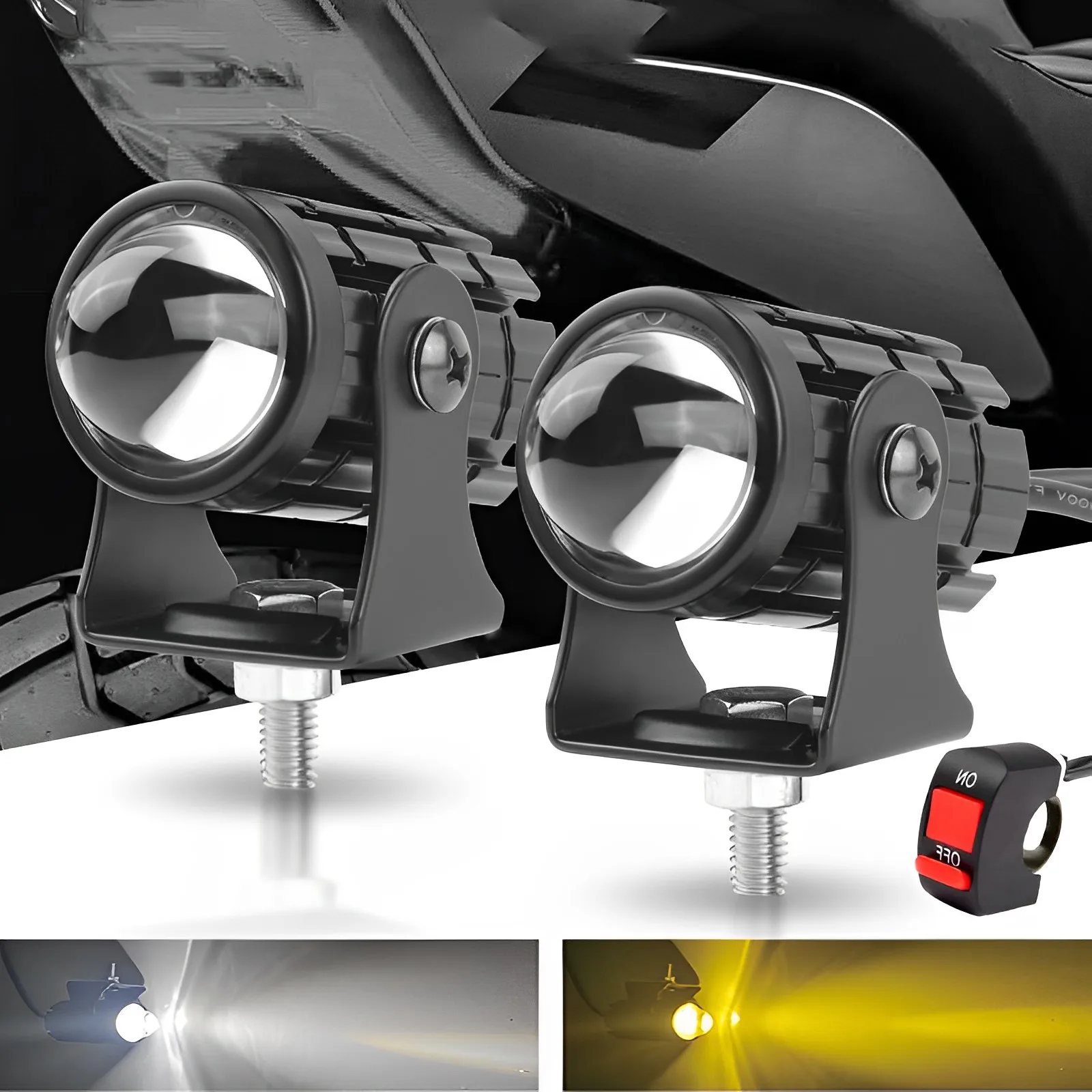 Motorcycle-LED-Headlight-Spotlight-Projector-Lens-Dual-Color-Super ...