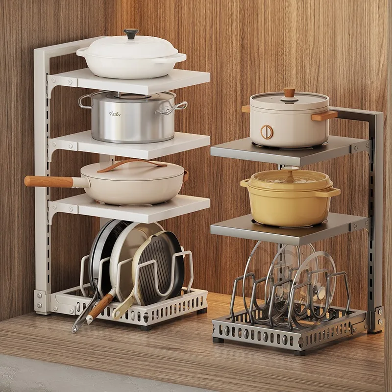 Kitchen-Under-sink-Pot-Holder-Stove-Pot-Lid-Layering-Pot-Storage-Rack ...