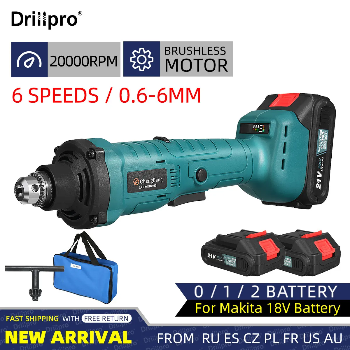 6 Speeds Brushless Die Grinder 0.6 6mm Collet Variable Speed Rotary ...