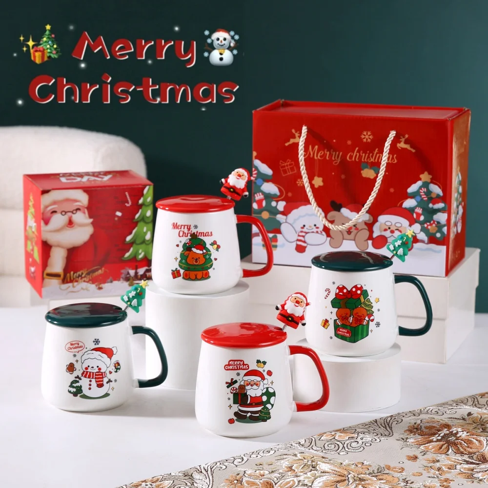 Cute-Christmas-Ceramic-Cup-with-Lid-and-Spoon-Cartoon-Christmas-Tree ...