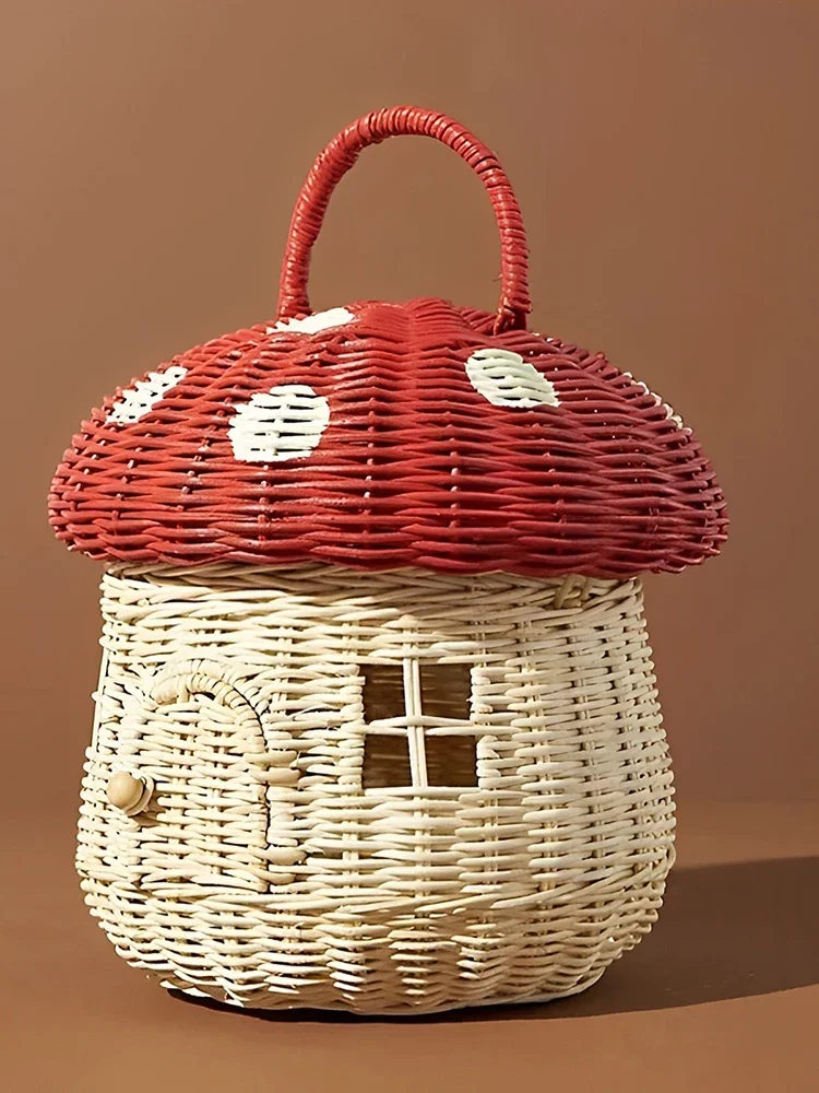 Rattan-Mushroom-Baskets-Cute-Handwoven-Storage-Bags-Picnic-Basket-with ...