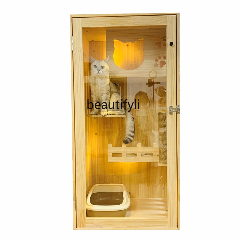 yj-Cat-Villa-Solid-Wood-Luxury-Cat-Cage-Cattery-Cat-Display-Cabinet-Pet ...