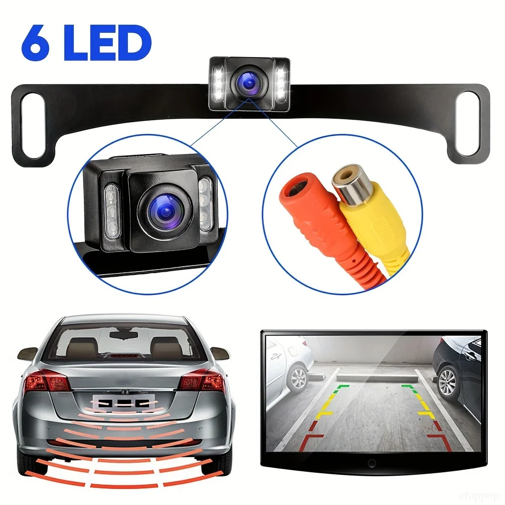 6-LED-Night-Vision-Car-License-Plate-Backup-Camera-For-Car-Rear-View ...