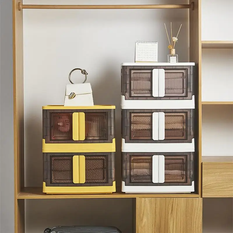 Folding-Storage-Box-With-Doors-Plastics-Collapsible-Bins-Stackable ...