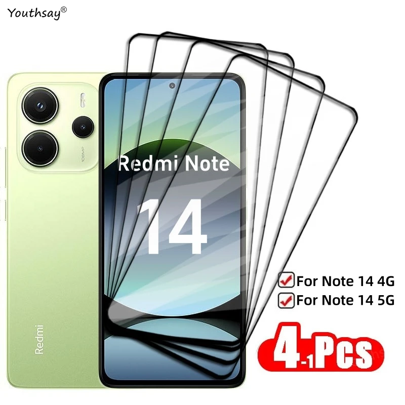 4-1Pcs Glass For Redmi Note 14 Tempered Glass Redmi Note 14 Screen ...
