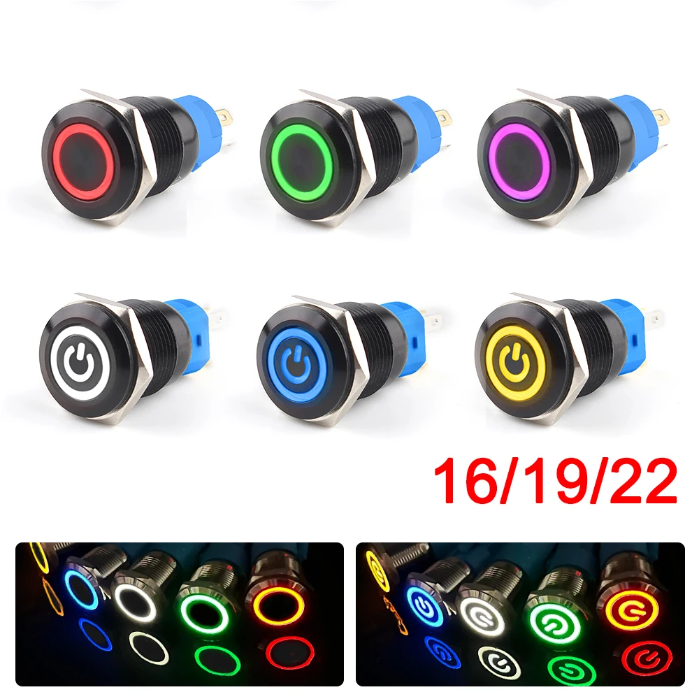 16mm-19mm-22mm-Black-Metal-Push-Button-Switch-Waterproof-Illuminated ...
