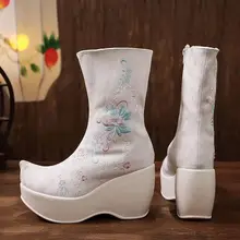 Chinese Hanfu Embroidered Boots Shoes Women Winter Vintage Hanfu High ...