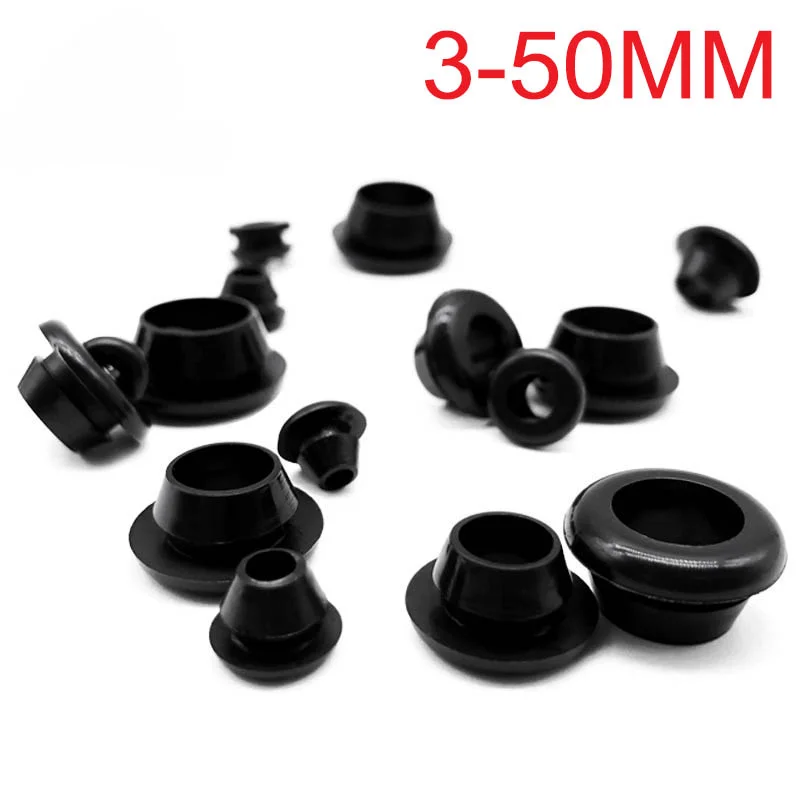 Black 3mm-50mm Rubber Snap-on Grommet Hole Plugs End Caps Bung Wire ...