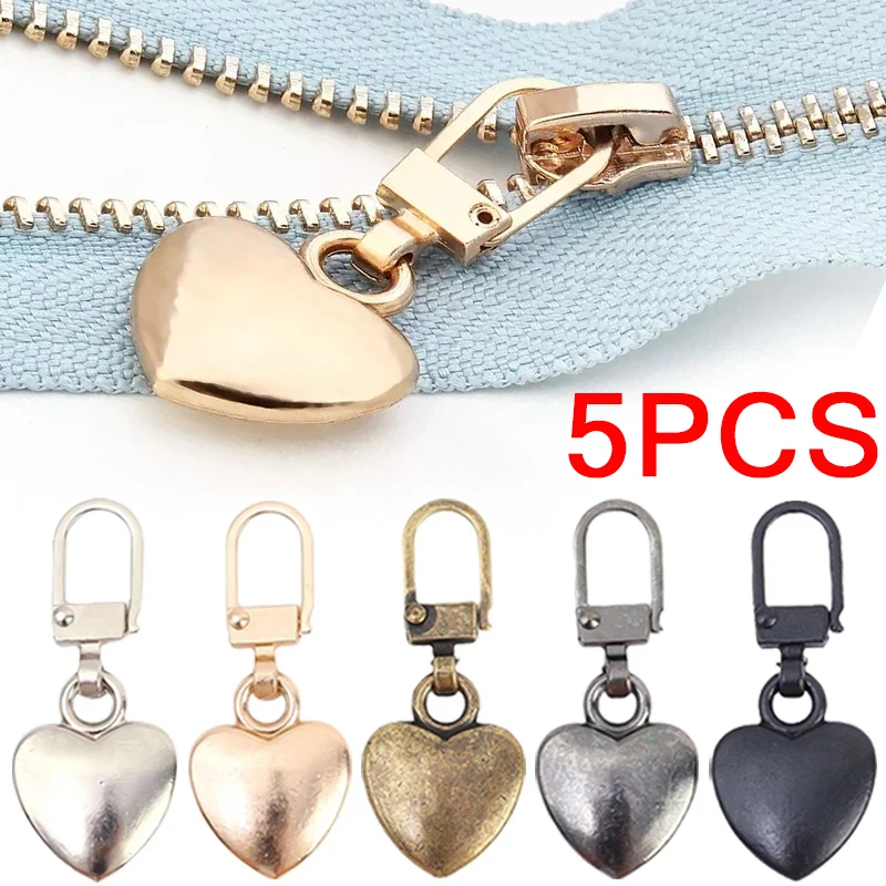 1-5Pcs-Heart-Shape-Metal-Zipper-Handle-Detachable-Zippers-Puller-Head ...