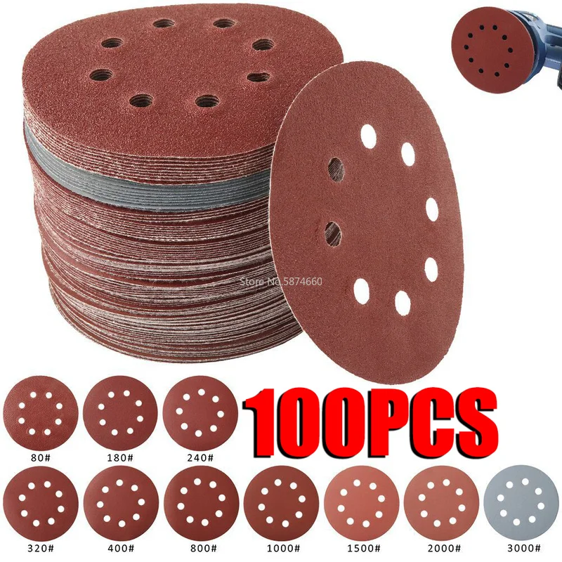 100-50pcs-125mm-Sandpaper-Round-Shape-Sanding-Discs-Hook-Loop-Sanding ...
