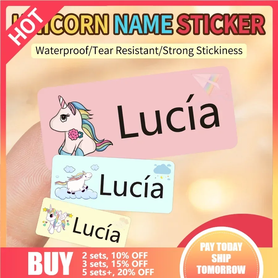 Personalized Name Sticker In Hebrew Unicorn Label Custom Waterproof ...