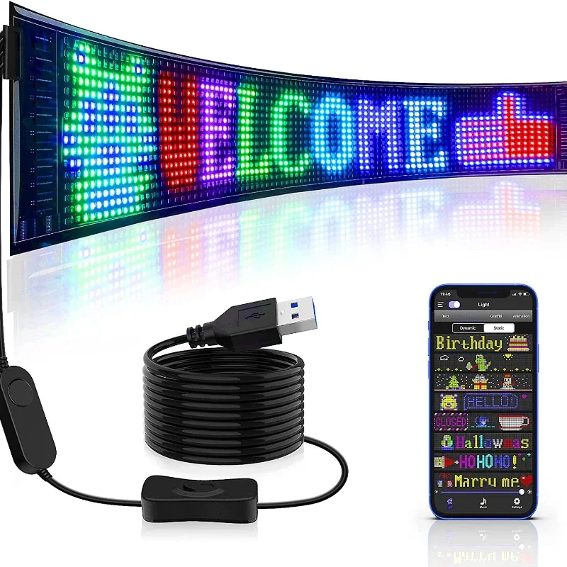 LED-Matrix-Panel-USB-5V-Scrolling-Bright-RGB-Light-Signs-for-Car ...