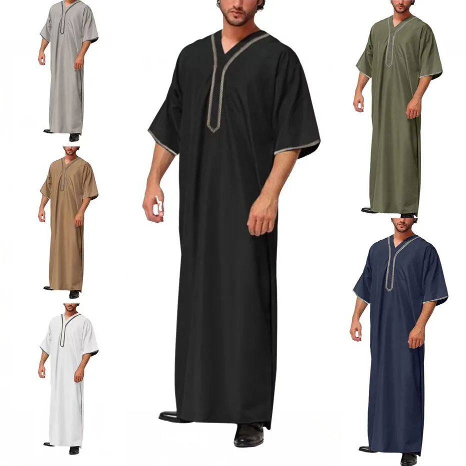 Muslim-Men-s-Robe-Long-Pullover-Tunic-Dubai-Malaysia-Kaftan-Pakistan ...
