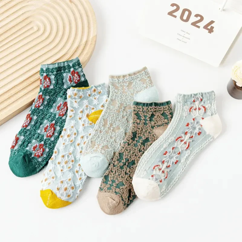 5-pairs-of-floral-printed-socks-soft-and-lightweight-low-cut-ankle ...