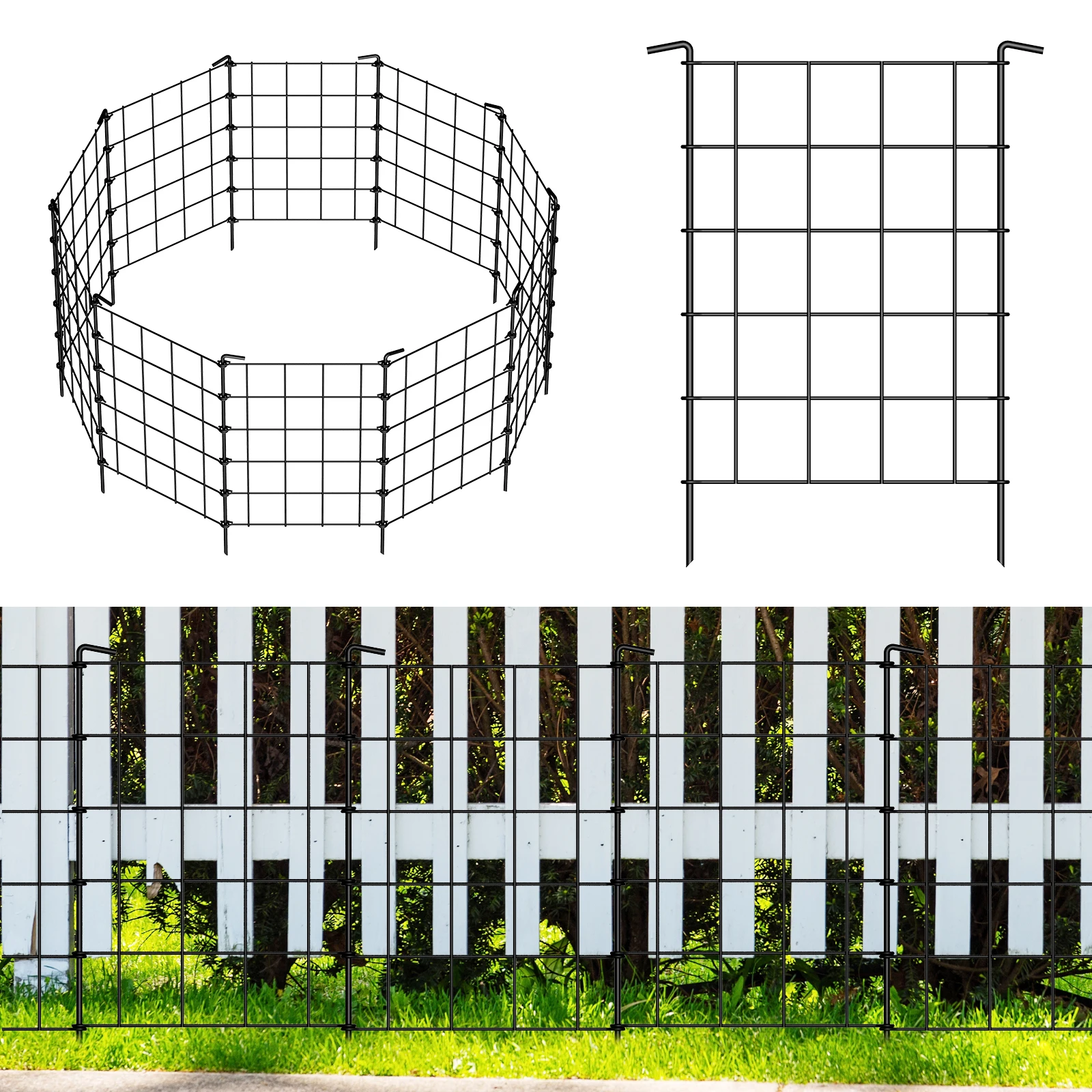 10.08ft Rustproof No-Dig Garden Fence Panels - Decorative Animal ...