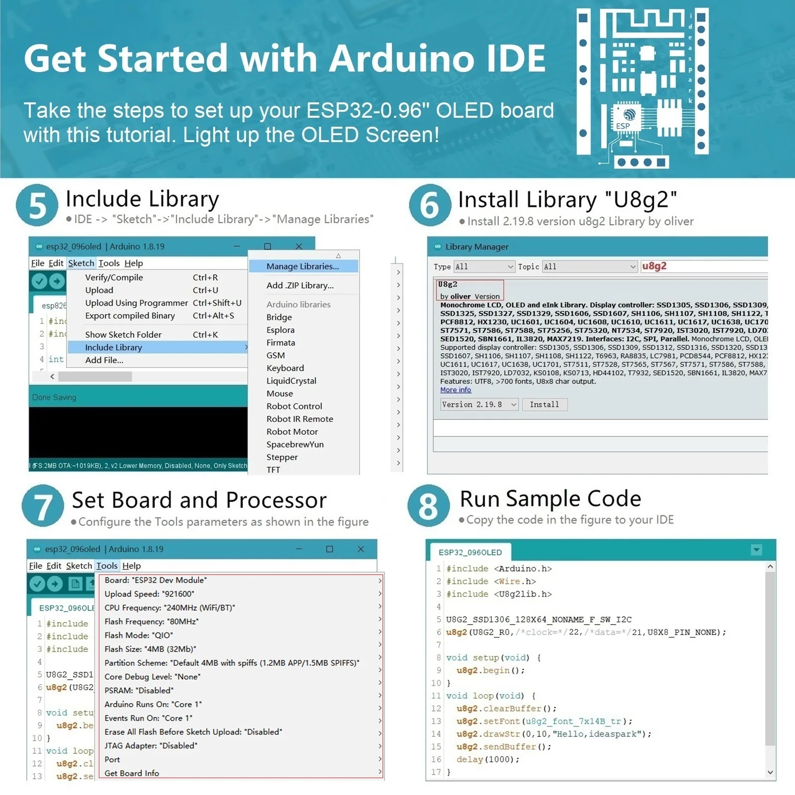 Ideaspark®placa De Desenvolvimento Esp32 Com Display Oled Ch340 Módulo ...