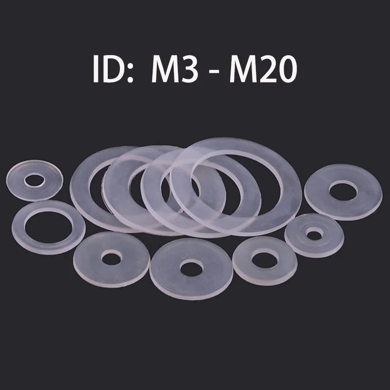 100/200pcs Clear Nylon Washer PE Rubber ID M3 to M20 Seals Rings Round ...