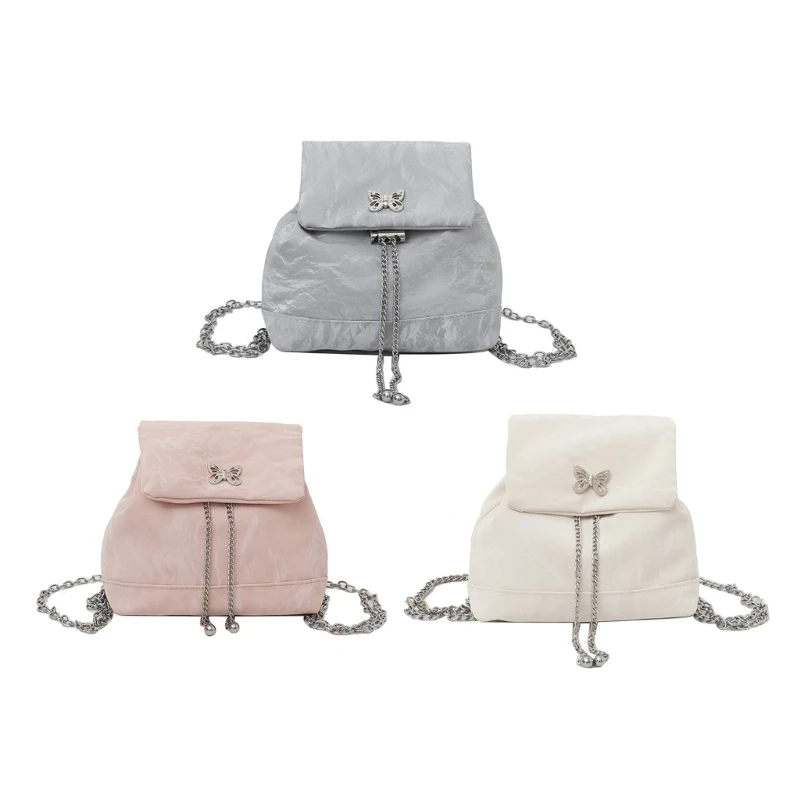 Fashionable-Rucksack-Solid-Color-Backpack-With-Adjustable-Strap-Chain ...