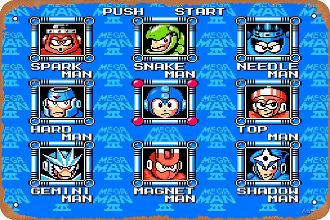 Classic-Megaman-3-stage-select-Canvas-Print-Metal-Tin-Sign-Vintage-8x12 ...